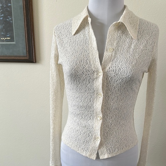 Tops | Elegant Cream Lace Buttonup Top | Poshmark